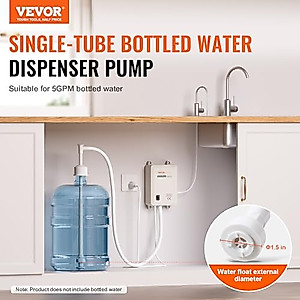VEVOR Bottled Water Dispenser Pump System, 5 Gallon Dispensing System, Automatic Electric Water Dispenser, Single Inlet Water Jug Pump, Compatible Use with Coffee/Tea Machine, Refrigerator, Ice Maker