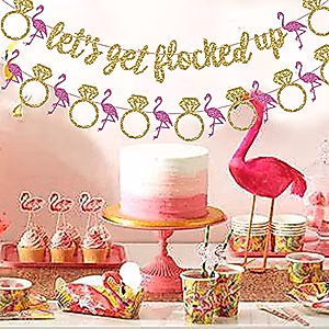 Let's Get Flocked Up Banner Flamingo Diamond Ring Party Garland Final Flamingle Party Decor Hawaii Luau Flamingo Tropical Summer Beach Pineapple Bachelorette Themed Party Supplies Decorations