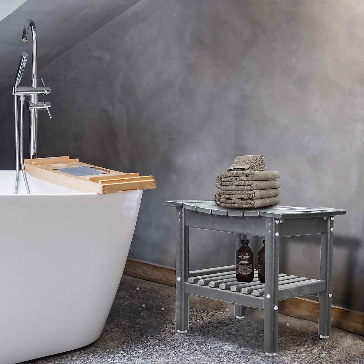 HDPE Shower Bench Inside Shower Stool with Space-Efficient Storage Shelf, Shower Bath Chairs Spa Stool for Bathroom - Great for All Ages Unisex Elderly