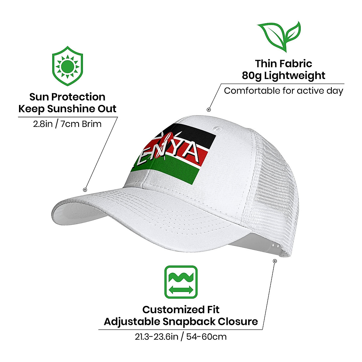 Fashion for Men and Women Kenya Kenyan Flag Duck Tongue Mesh Hat Baseball Cap Outdoor Leisure Cap
