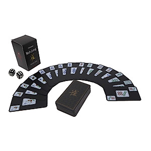 Funrarity Chinese Mahjong Cards Deluxe Set 144 Playing Cards with 2 Dice and Travel Bag (Mah Jong, Mahjongg, Mah-Jongg, Mah Jongg, Majiang) Plastic PVC Portable Durable Waterproof Black
