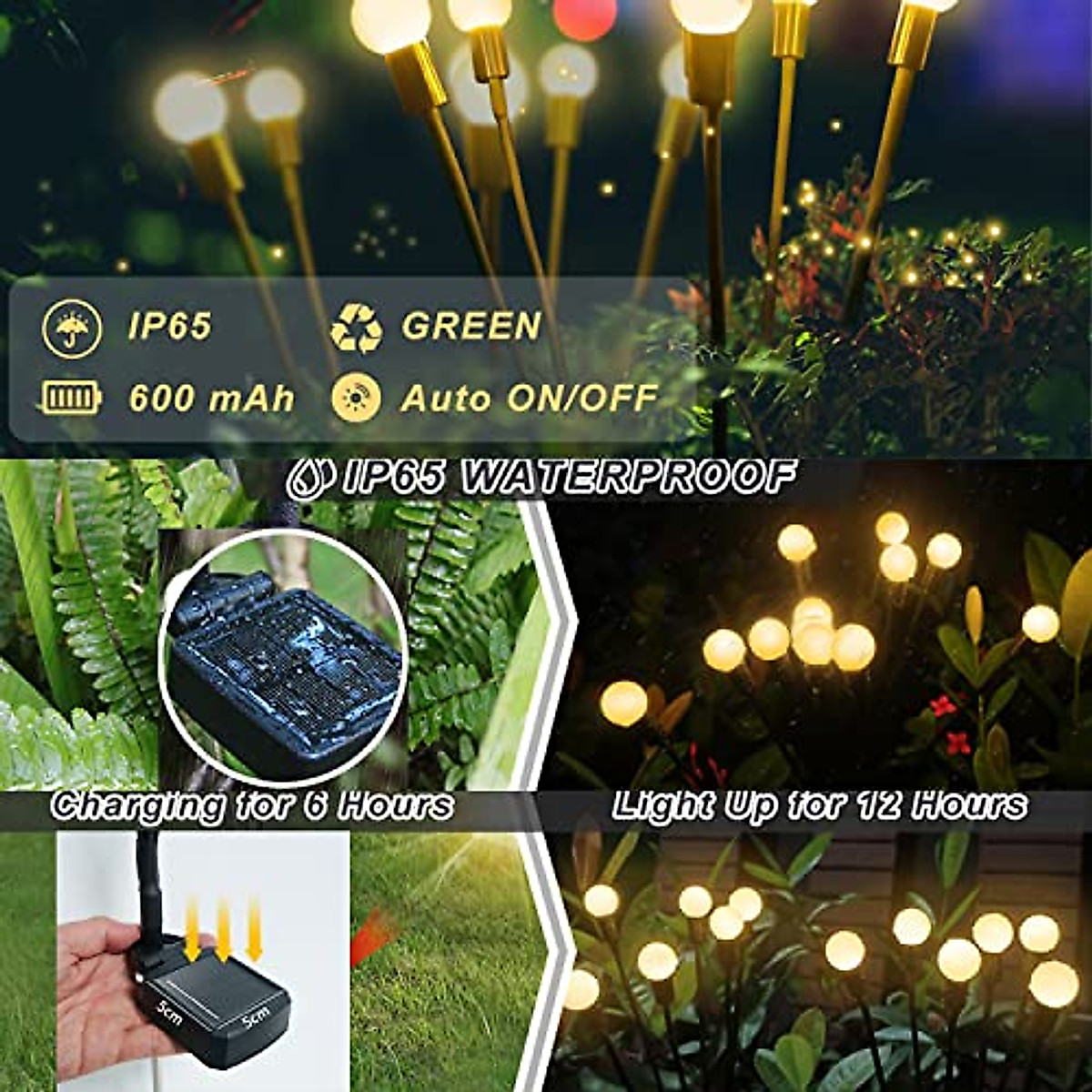 PUOSUO 2 Packs 10LED Solar Powered Firefly Lights,Swaying Solar Lights,Decorative Lights,Outdoor Waterproof Firefly Path Lights for Pathway Yard Patio Landscape,Fun Flowing in Wind-Bright (Warm)