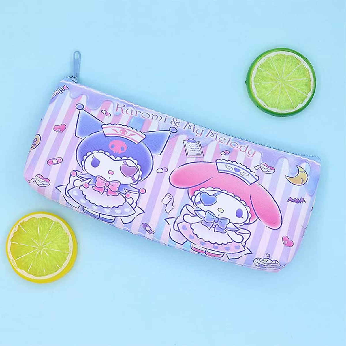 FETELAZ Cute Melody Kuromi Accessories School Supplies, Including Notebook Pencil Case Pens Stickers Button Pins Lanyard Keychain Ruler Bookmarks Phone Ring Holder