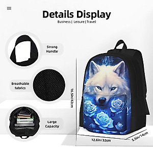 Galaxy Wolf Rose Girls Backpacks School kids Bookbag Children Travel Shoulder Bag Casual Daypack 17 Inch Plus Laptop Bag for Unisex Teens Women Boys