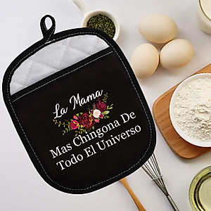 LEVLO Mexican Mom Baking Oven Mitts La Mama Mas Chingona De Todo El Universo Pot Holders for Spanish Mom (La Mama Mas Chingo)