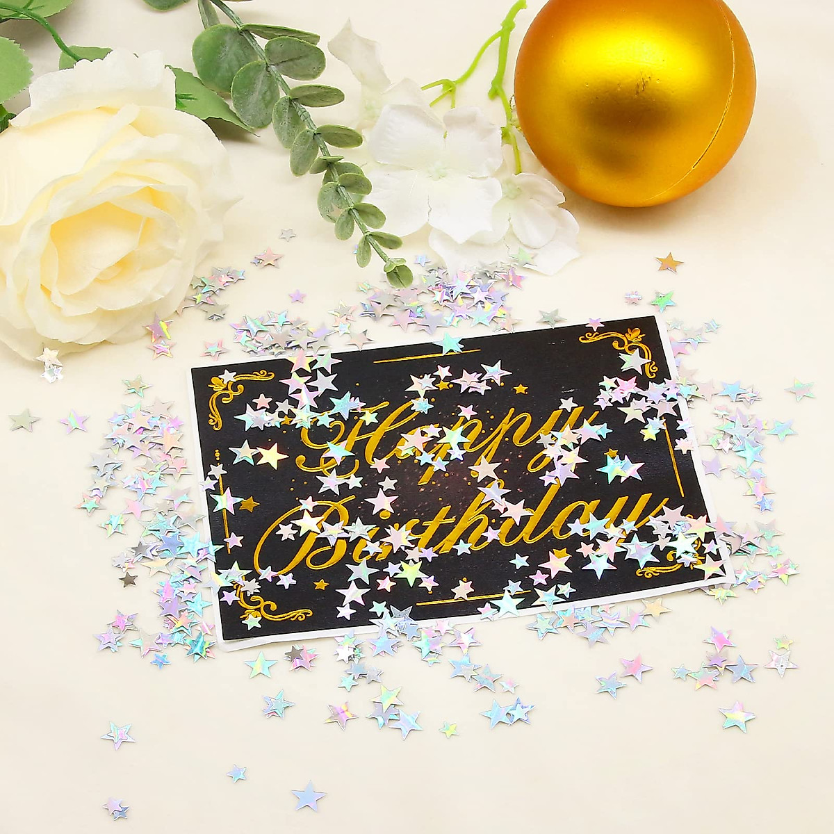 WenmthG 3.52oz / 100g Silver Holographic Star Table Confetti, Glitter Twinkle Little Star, Star Confetti Laser Sequins, Confetti Table Decoration Supplies for Birthday Wedding Party Festival