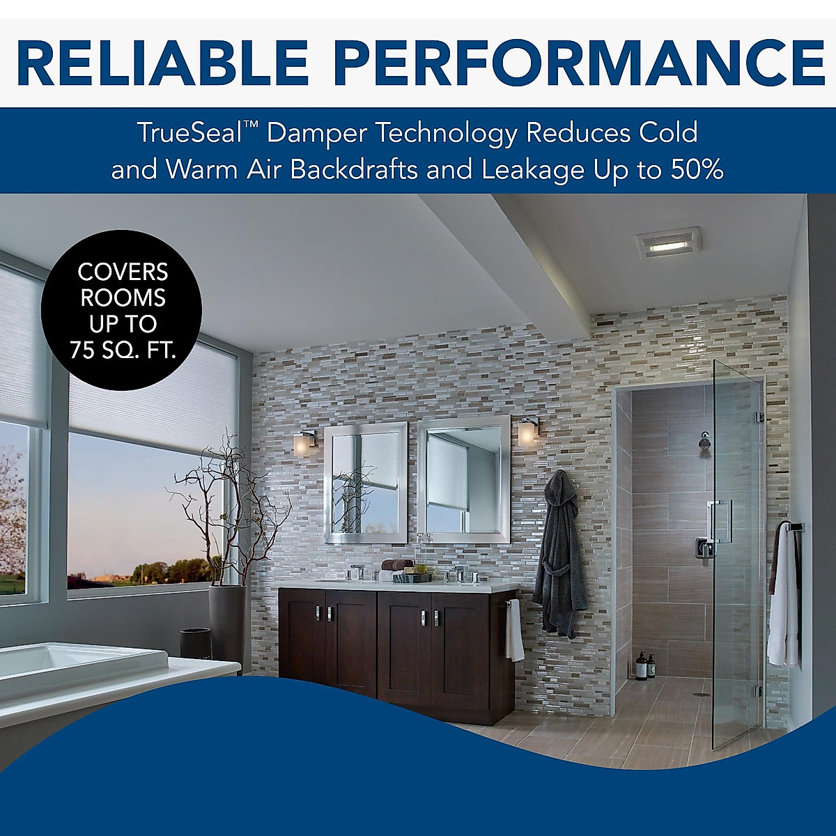 Broan-NuTone AE80SL Invent ENERGY STAR Certified Humidity Sensing Fan with LED Light, 80 CFM 0.8 Sones, White, 75 Sq Ft Rooms