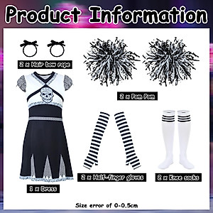 Haull 9 Pcs Cheerleader Costume for Girls Ra Ra Rebel Cheerleader Costume Outfits for Halloween Cosplay Dress up(4-6 Years)