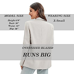 TRNY Women's Houndstooth Blazer Oversized Double-Breasted Suit Blazer Jacket Long Sleeve Casual Boyfriend Style Work Office Blazer with Pockets Mini Beige Houndstooth