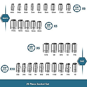 Wesco 40 Pieces 1/4 and 3/8 in Ratcheting Wrench and CRV Drive Sockets Set with Screwdriver Bits, Adapters and Storage Case, Metric and SAE Sizes Mechanic Tool Set for Auto Repair and Home Maintenance