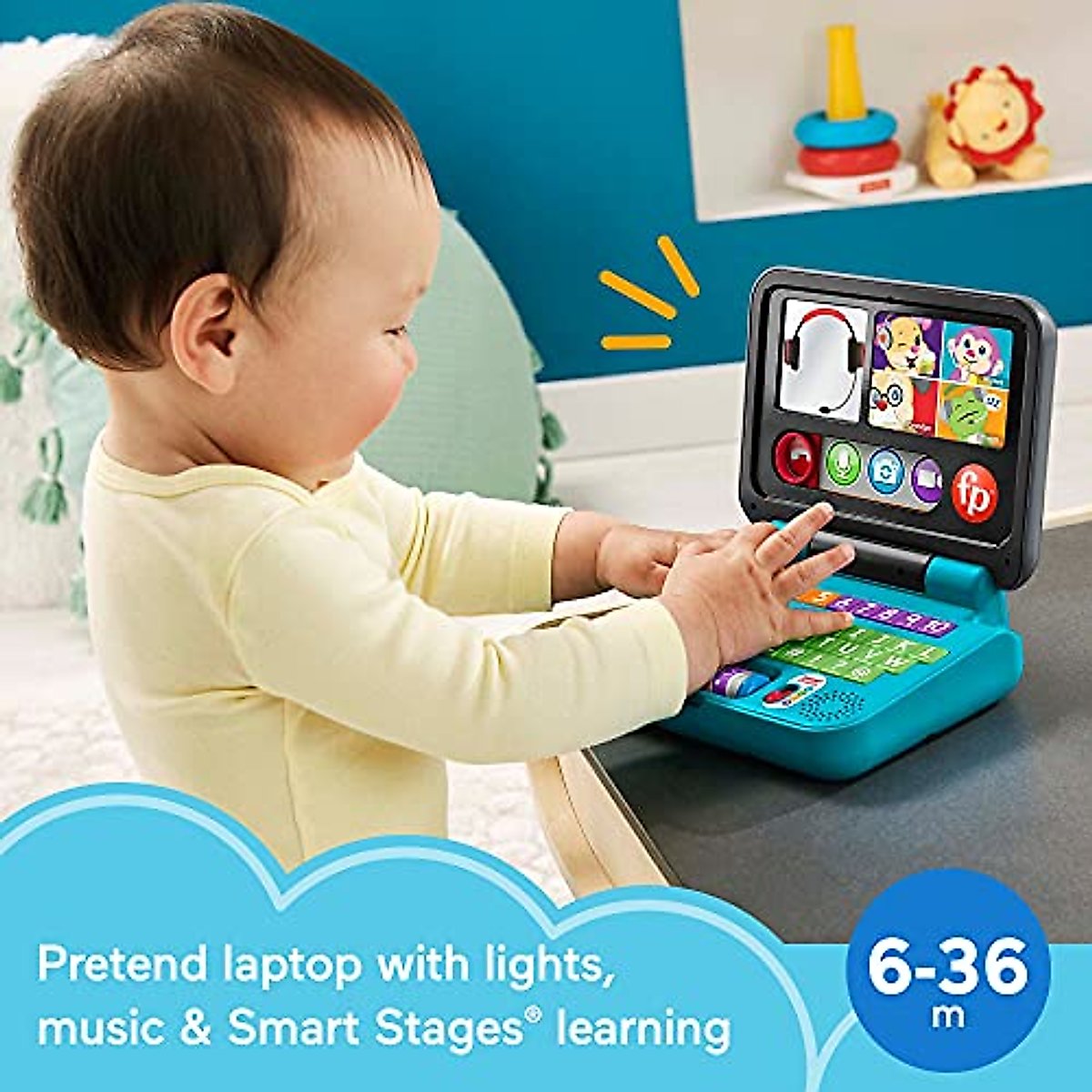 Fisher-Price Laugh & Learn Baby to Toddler Toy Let’S Connect Laptop Pretend Computer with Smart Stages for Ages 6+ Months