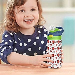 ALAZA Watercolor Funny Insects Ladybug Kids Water Bottles with Lids Straw Insulated Stainless Steel Water Bottles Double Walled Leakproof Tumbler Travel Cup for Girls Boys Toddlers 12 oz / 350 ml,Gree