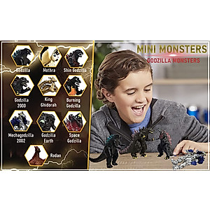 TwCare Set of 10 Godzilla Toys, Movable Joint Action Figures, King of The Monsters vs Kong Mini Dinosaur Mothra Imago Burning Heisei Mecha Ghidorah Playsets Kids Birthday Cake Toppers Pack