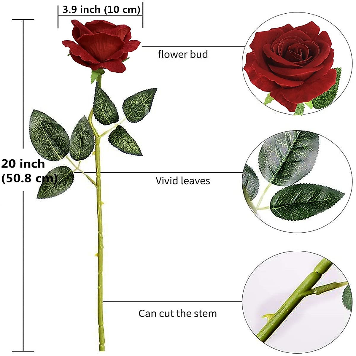 CATTREE Artificial Rose Flower Red - 4 Pack, Single Stem Fake Flowers Bridal Wedding Bouquet Realistic Blossom Flora Planter Filler DIY Décor for Home Garden Party Hotel Office Decorations