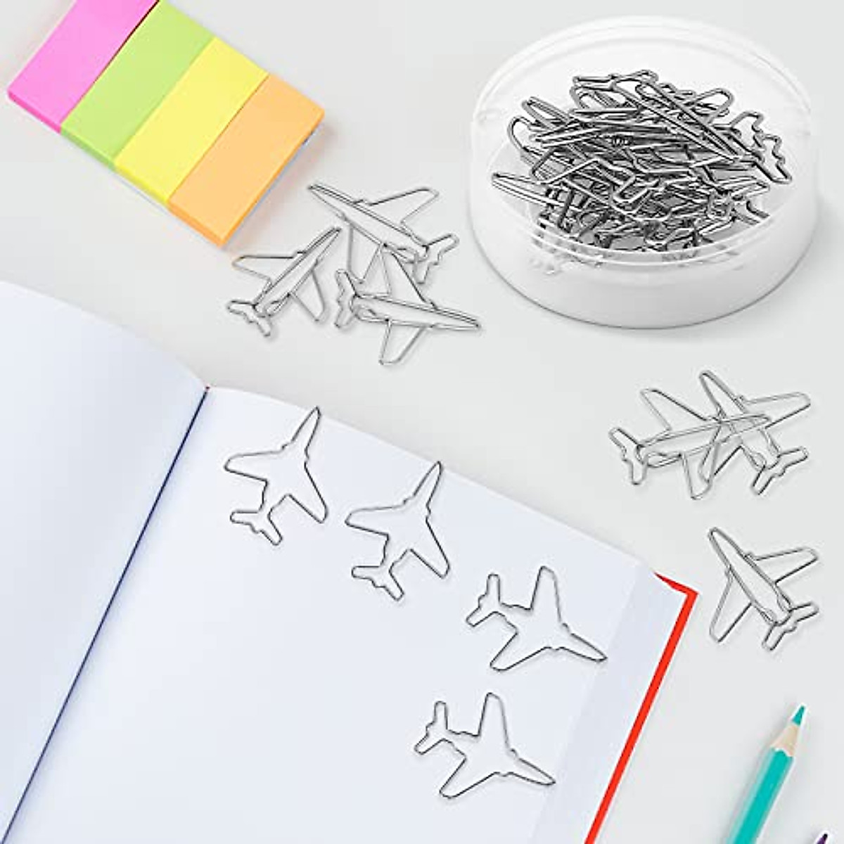 Airplane Shape Paper Clips, 10pcs/Set Stainless Steel Cute Plane Paperclips Funny Bookmarks Marking Document Organizing Clip for Memo Office Supplies School Stationery Gift Wedding Decoration