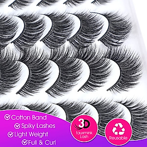 14 Pairs False Eyelashes, CHUN&CHENG 3D Upgraded Wispy Mink Lashes Pack Natural Look Luxury 16mm Cat Eye Lashes