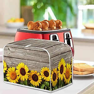 Baxinh Sunflower Toaster Cover 4 Slice Wide Slot, Washable Kitchen Appliance Small Oven Bakeware Protector, Bread Maker Cover Dust and Fingerprint Protection, Yellow