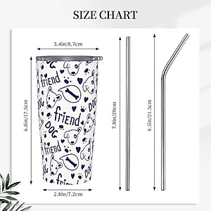 Yaxongx 20oz Tumbler Dog Friend Double Wall Vacuum Insulated Coffee Mug with Lid and Metal Straw Brush Reusable Stainless Steel Water Bottle Travel Cup Gifts for Car Ice Drinks Hot Beverage