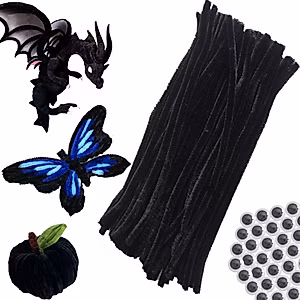 100pcs Black Pipe Cleaners Chenille Stems for DIY Art & Crafts with Googly Eyes 100pcs (12inch x 6mm)