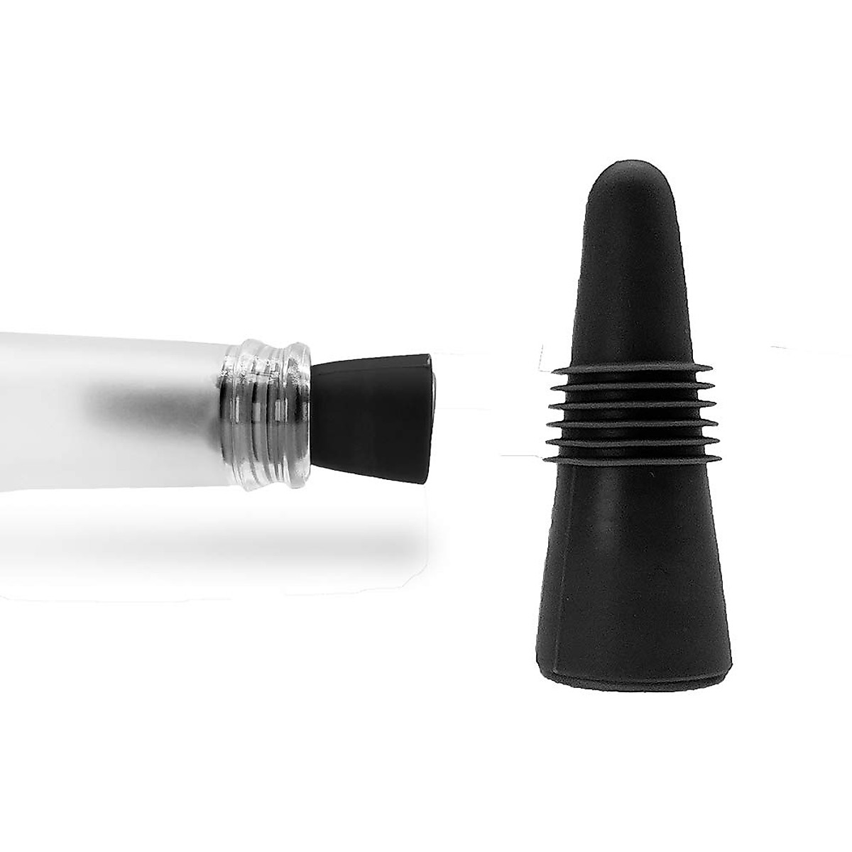 ANIN 8 pcs of Wine Stoppers, Reusable Silicone Beverage Bottle Sealer Replacement with Grip Top for Cork to Keep the Wine Fresh - Black