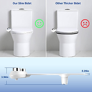 Bidet Attachment for Toilet,Nebulastone Ultra-Slim Bidet Sprayer,Retractable Self-Cleaning Dual Nozzles,Non-Electric Mechanical Bidet Toilet Seat Attachment with Adjustable Water, Blue White Mix