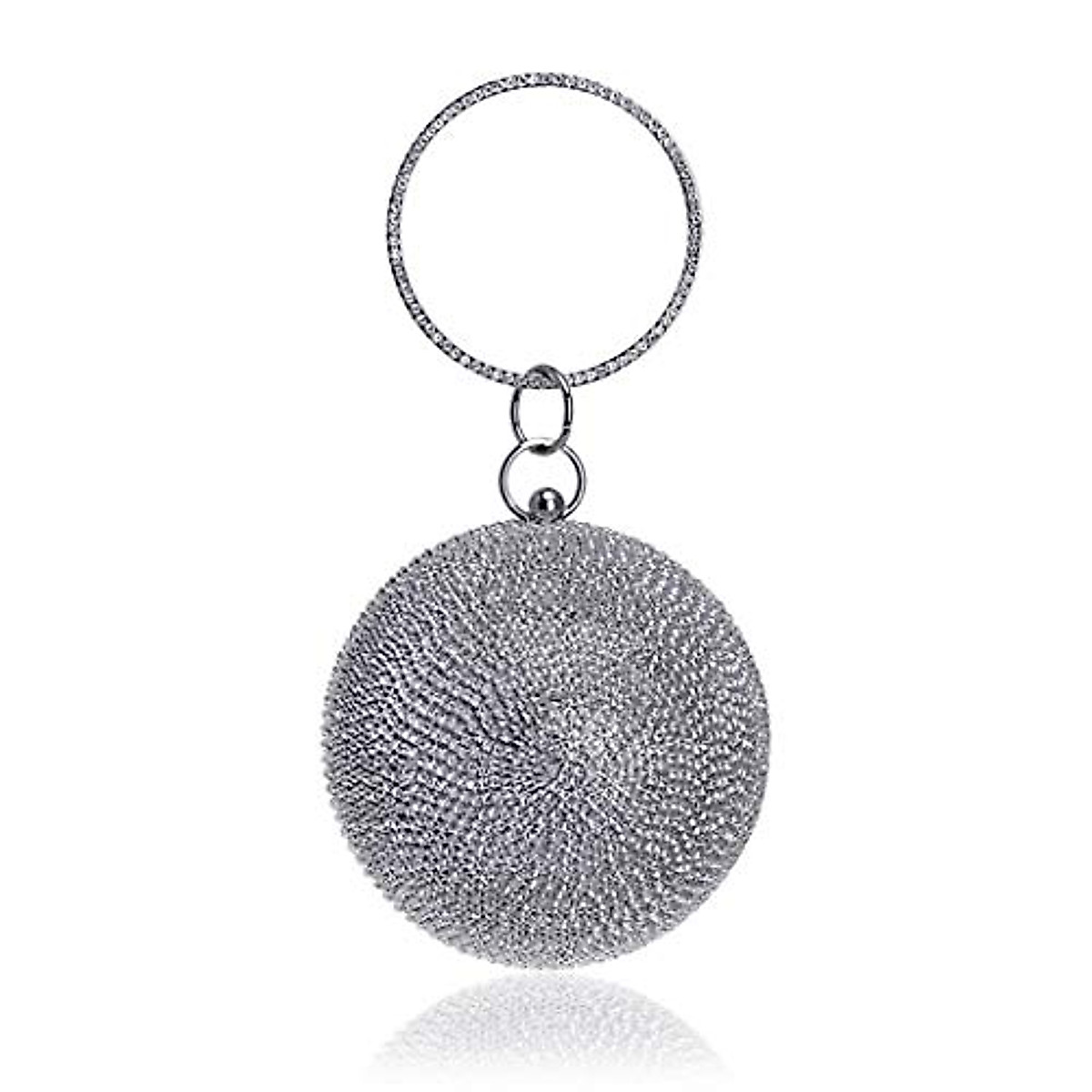 Tngan Ball Shape Clutch Purse Party Handbag Rhinestone Ring Handle Evening Bag Silvery