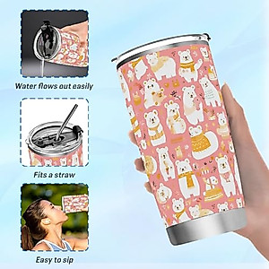 Mr &mrs Bear Pink Gold Stainless Steel insulated water bottle with Straw Lid coffee mugs for camping simply tumblers with lids 20 OZ