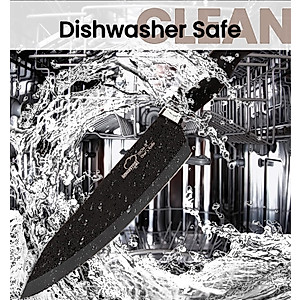 Knife Set, 15 Pieces Kitchen Knife Set with Built in Sharpener, German High Carbon Stainless Steel Knife Block Set, Dishwasher Safe, Black