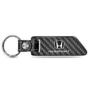 iPick Image - Real Carbon Fiber Blade Style with Black Leather Strap Key Chain for Honda Passport