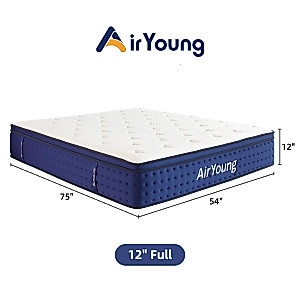 12 Inch Full Mattress, Memory Foam Hybrid Full Mattress, Pocketed Coils for Motion Isolation Back Pain Relieving Strong Edge Lumbar Support with CertiPUR-US Certified, Plush Feel, 120-Night Trial