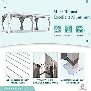 Erinnyees 10'×20' Outdoor Louvered White Pergola with Adjustable Aluminum Rainproof Roof, Patio Hardtop Gazebo Sun Shade Shelter for Beach Deck Patio Garden Yard, Including Curtains and Netting