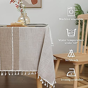 JIALE Tablecloths for Rectangle Tables, Cotton Linen Table Cloth Waterproof Tablecloth Wrinkle Free Farmhouse Dining Table Cover, Soft Fabric Table Cloths with Tassels, Brown, 55" X 70", 4-6 Seats
