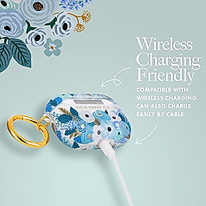 Rifle Paper Co. Airpods Pro Case Cover with Keychain [Wireless Charging Compatible] [Visible LED] Cute Case for Apple AirPods Pro with Floral Design, Anti Scratch, Slim, Shockproof - Garden Party Blue