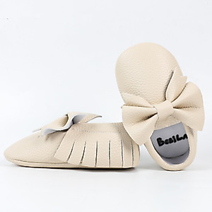 Bebila Double Bow Fringe Baby Moccasins - Soft Sole Baby Shoes Girls Toddler Crib Flats