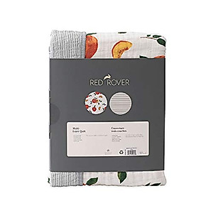 Red Rover Kids Cotton Muslin Quilt – 44” x 44”- 100% Cotton – Machine Washable – Softer with Every Wash – Playful Designs - Lightweight, Breathable Layers – Unisex (Peachy)