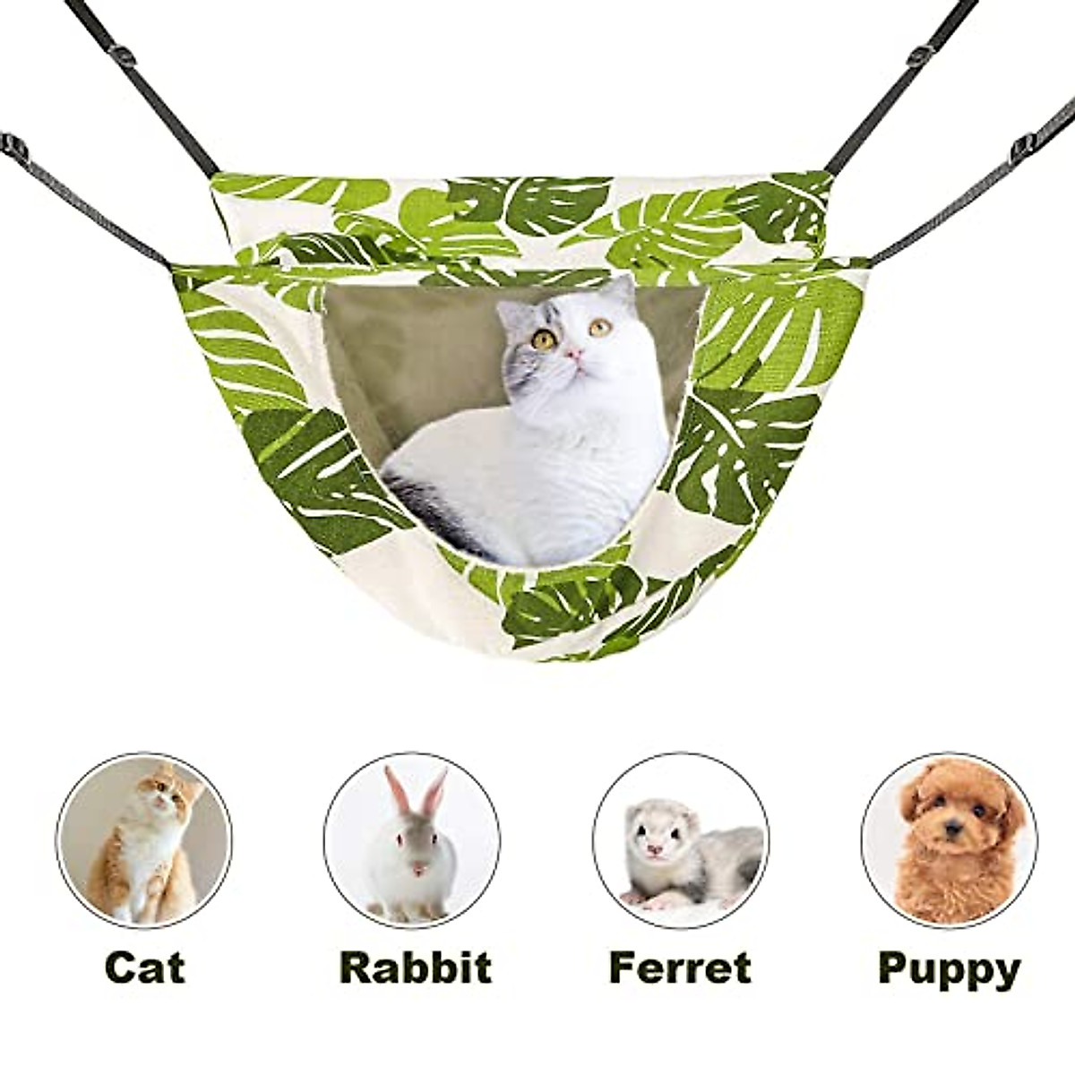 ONENIN Cat Cage Hammock,Hanging Soft Pet Bed for Kitten Ferret Puppy Rabbit or Small Pet,Double Layer Hanging Bed for Pets,2 Level Indoor Bag for Spring/Summer/Winter (Green & White)
