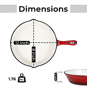 Healthy Choices 8" Small Enameled Cast Iron Skillet & 1 Qt Enameled Cast Iron Saucepan with Lid, Red Enameled Set, Heavy Duty, Indoor and Outdoor Use, Dishwasher Safe, Bake, All Cooktops upto 500°F
