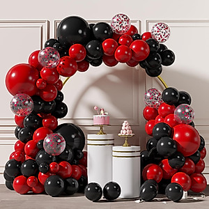 RUBFAC 139pcs Red and Black Balloons Arch Garland Kit, 18/12/10/5 Inch Red Black Balloons and Red Black Confetti Balloons for Birthday Wedding Baby Shower Anniversary Deorations