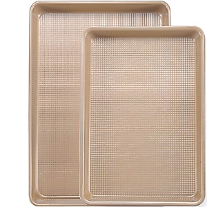 Joho Baking Cookie Sheet Baking Pan Set, Professional Baking Sheet for Oven Nonstick, Large Baking Trays, 3 Piece9x13in,10x15in,13x18in Gold