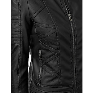 Made By Johnny MBJ WJC746 Womens Vegan Leather Motorcycle Jacket L Black