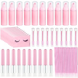 140 Pcs Eyelash Shampoo Bottle Brush Set,10 Pcs Eyelash Shampoo Brush, 10 Pcs Eyelash Brush Tube,10 Pcs Eyelash Shampoo Bottle,10 Pcs Eyelash Care Storage Bag, 100 Pcs Beauty Bendable Cotton Swabs