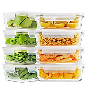 BAYCO 8 Pack Glass Food Storage Containers, Glass Meal Prep Containers, Airtight Glass Storage Containers with Lids - BPA-Free & Leak Proof (8 lids & 8 Containers) 30oz