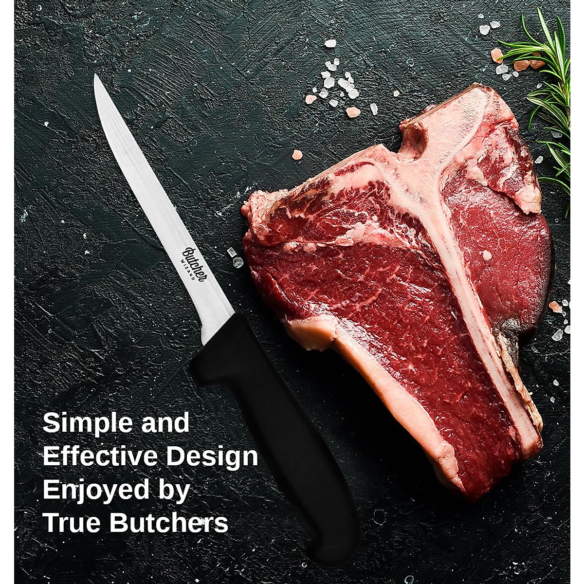 Butcher Wizard 6" Boning Knife | Best Professional Boning Knife for Chefs and BBQ Lovers | Flexible Butcher Fillet Knife Cuts Silverskin and Excess Fat | Great All-Around Meat Trimming Knife