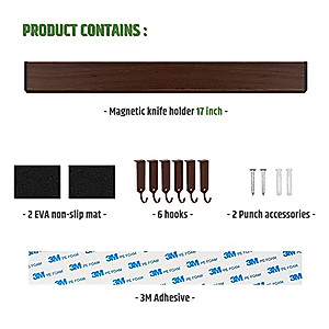 Fridge Applicable 17 inch Walnut Wood Grain Knife Magnetic Strip No Drilling,Magnetic Knife Holder For Wall,Magnetic Knife Rack,Magnetic Knife Bar
