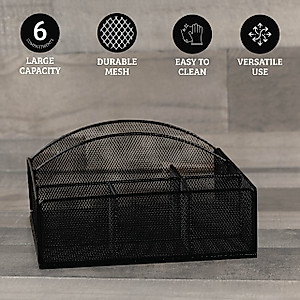 ELTOW Silverware Holder and Paper Plater Organizer for Countertop, 6 Compartment Utensil Caddy for Parties, Home, Office or RV Lifestyle (Black)