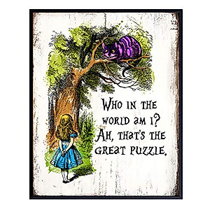 Alice Wonderland Quote Wall Decor for Bedroom, Living Room, Girls, Boys, Baby, Kids, Nursery - 8x10 Photo Poster Print, Rustic Shabby Chic Home Decoration - Vintage Unframed Inspirational Gift