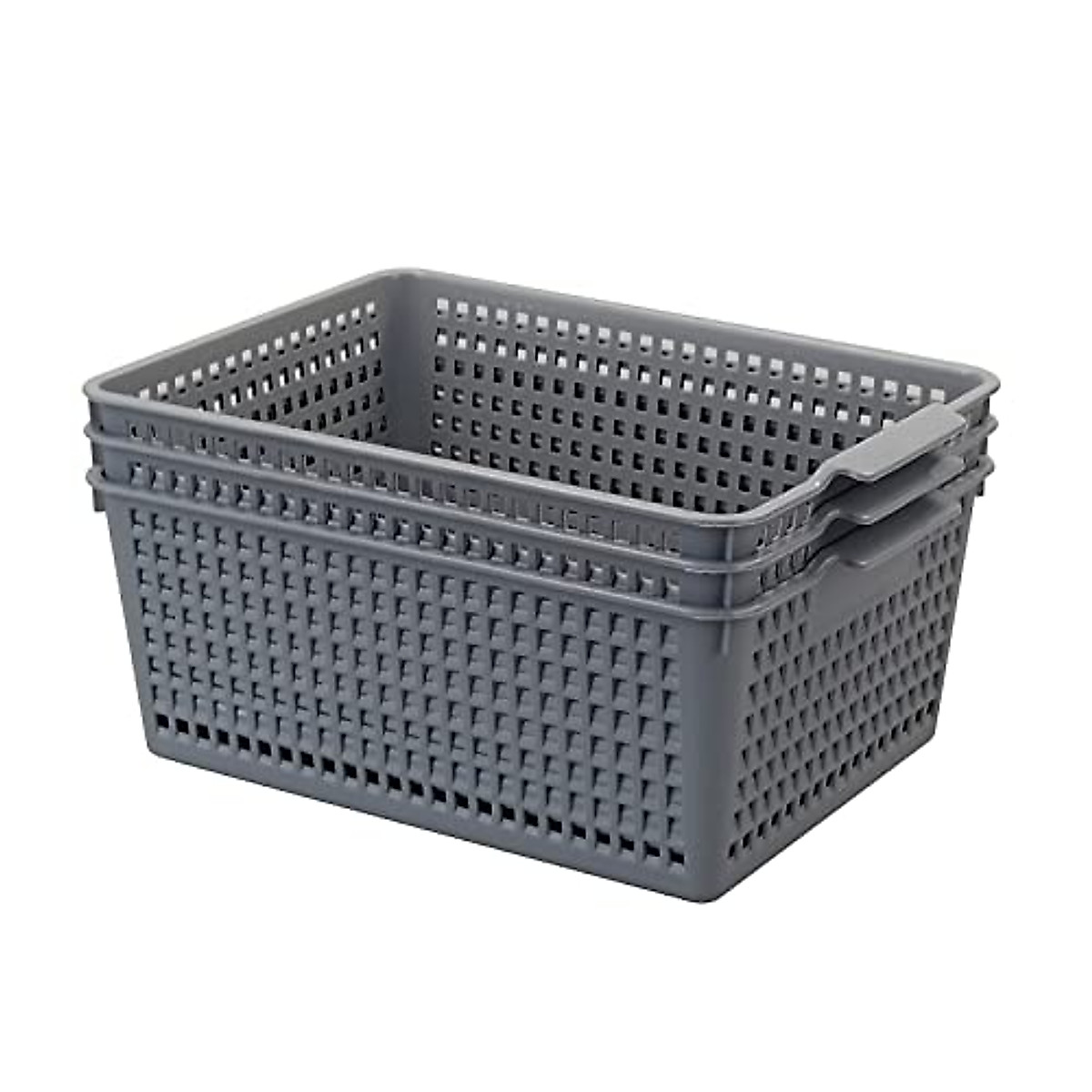 Sandmovie Large Platic Storage Baskets, Organizer Bin, 3-Pack, G