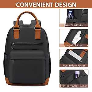 LONG VACATION Women's 15.6 Inch Laptop Bag, Fashion Laptop Backpack with USB Port, Casual Daypacks for Work (BLACK & BROWN, 15.6 inch)