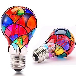 VALUCKY Stained Glass LED Light Bulb, E26 Base 6W A19/A60 LED Colorful Bulb for Party Lighting, Bedside Lamp, Festive Atmosphere, Christmas Halloween Decoration, Non-Dimmable, 2 Pack