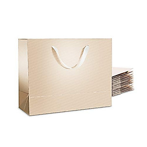 PACKQUEEN 12 Large Gift Bags 13x5x10 Inches, Glossy Champagne Gold Gift Bags Bulk, Extra Large Gift Bags with Handles for All Occasions (Glossy Champagne Gold with Grain Texture)